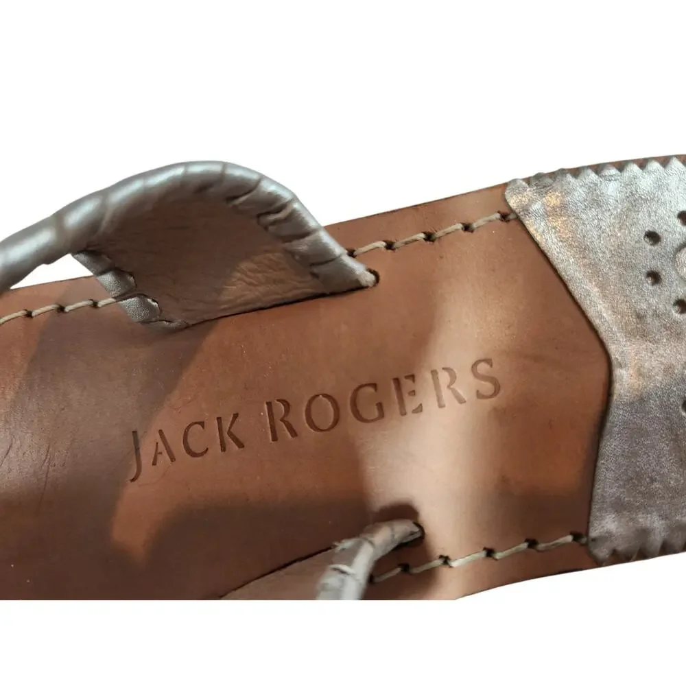 Jack Rogers | Shoes | Jack Rogers Silver Metallic Leather Slide Sandals ...